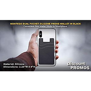 DISCOUNT PROMOS 10 Montego Silicone Phone Wallets Pack - Strong Adhesive, Dual Pocket - Black