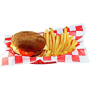 Culiware Deli sandwich Wrap Paper | Food Basket Liners Wax Sheets 12” x 12” - 1000 Pack | Classic Checkered Grease-Resistant Deli Squares (Red and White, 12" X 12")