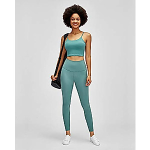 Women's Yoga Tank with Built in Bra,Padded Sports Bra, Crop Tank Tops Wireless Cami Shirt Fitness Yoga Workout Running Bean Green L