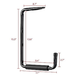 Ladder Hooks for Garage Ceiling, 15.3" Wall Mounted Garage Storage Hooks, Heavy Duty Utility Hanger for Ladder, Wood, Tools, Garden Hose and Bike(2 Pack, Black)