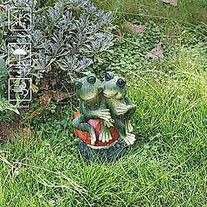 udensep Frog Garden Statues Outdoor Decor Resin Couple Frogs Sitting on Mushroom Statue Waterproof Outside Frog Figurines for Yard Patio Lawn Decorations