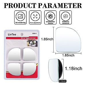 LivTee Blind Spot Mirror, Fan HD Glass Frameless Convex Rear View Mirror with wide angle Adjustable Stick for Cars SUV and Trucks, Pack of 4