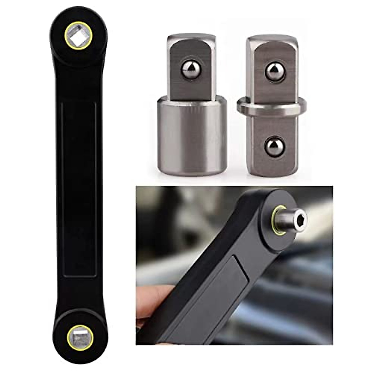 Wrench Extender Non-Swivel Leveraging Ratchet Socket Wrench Tool with 2 Adapters Universal Wrench Combination Car Repair Tight 3/8 and 1/4 Adapter