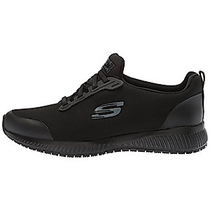 Skechers for Work Women's Squad SR Food Service Shoe, black flat knit, 5.5 M US