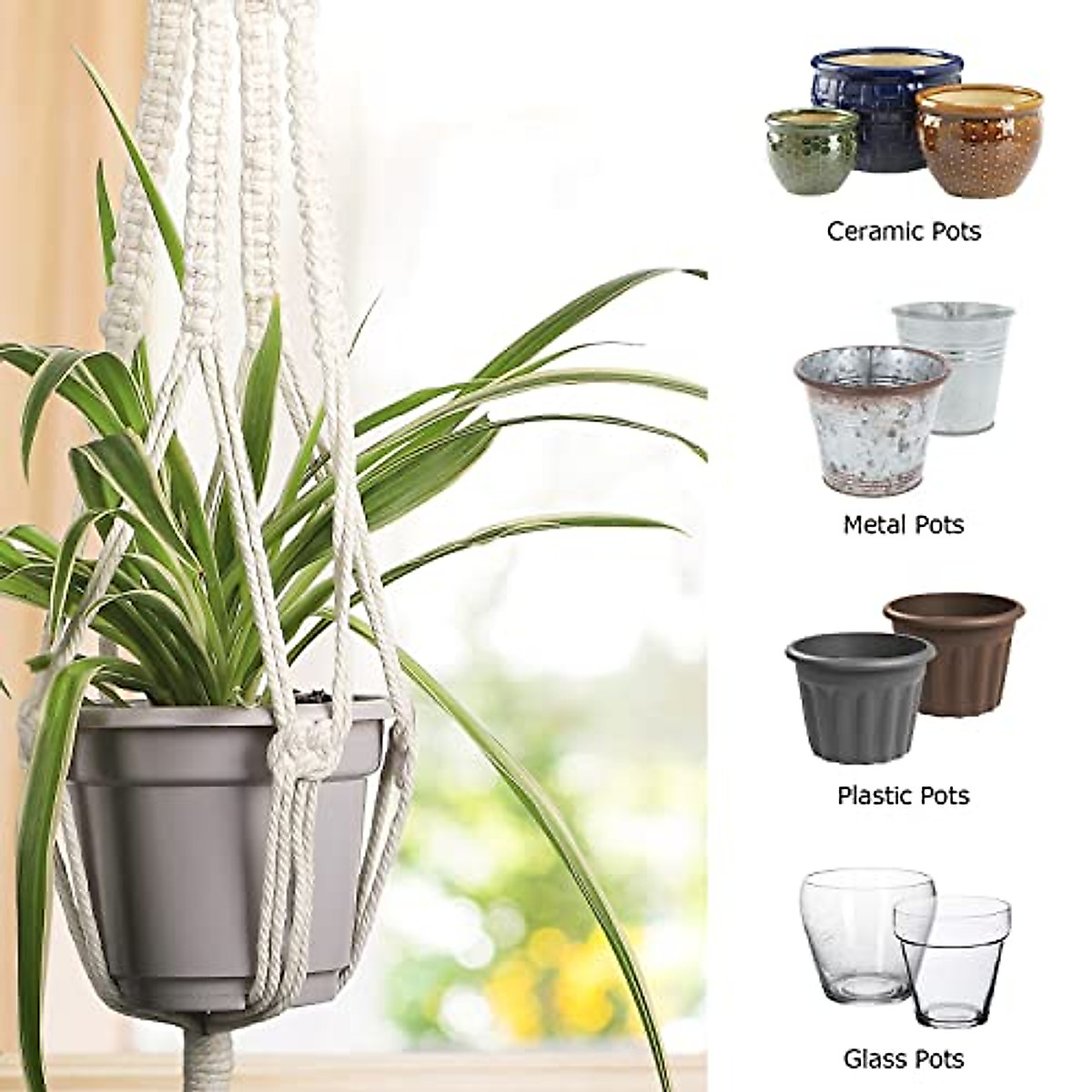 AOMGD 3 Pack Macrame Plant Hanger with 3 Hooks, Different Size Hanging Planters for Indoor Plants Holder,Large 46"/41"/34",Ivory