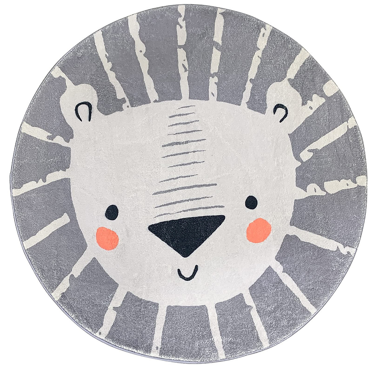 ABREEZE Kids Play Rug 4ft,Lion Round Area Rug Kids Nursery Door Mat Soft Plush Non-Slip Childrens Carpet for Bedroom Living Room Kids Playroom,Grey