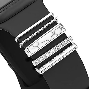 Orehymbe Decorative Ring Loops Compatible with Apple Watch Bands Charms 38mm 40mm 41mm 42mm 44mm 45mm Marbling Turquoise Sparkles Metal Watchband Accessories for iWatch Series 7 6 5 4 3 2 1(No Band)