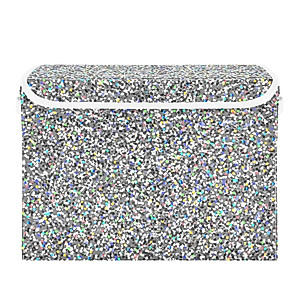VIGTRO Silver Glitter Rainbow Sparkles Storage Bins with Lids Foldable Storage Boxes with 2 Handles, Bling Decorative Storage Basket Collapsible for Clothes Books
