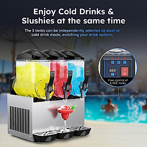 Commercial Slushy Machine, 3 Tank 45L Margarita Machine, Slush Frozen Drink Machine with Automatic Cleaning, Stainless Steel Margarita Smoothie Slushie Machine for Restaurant Bar Party