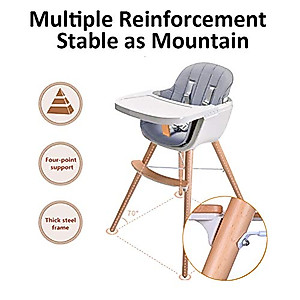 Foho Baby High Chair, Perfect 3 in 1 Convertible Wooden High Chair with Cushion, Removable Tray, and Adjustable Legs for Baby & Toddler (Gray)