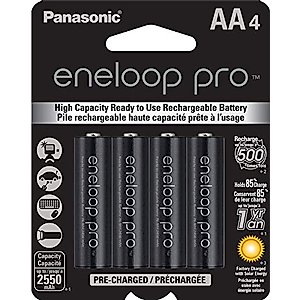Panasonic BK-3HCCA4BA eneloop pro AA High-Capacity Ni-MH Pre-Charged Rechargeable Batteries, 4-Battery Pack