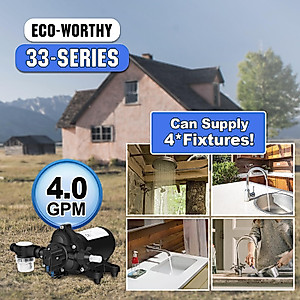 ECO-WORTHY 33-Series Industrial Water Pressure Pump 110V AC 4.0GPM 50PSI RV Fresh Water Diaphragm Pump include Garden Hose Adapters for Irrigation Marine Boat Sprinkler Faucet