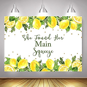 Mocsicka She Found Her Main Squeeze Backdrop Lemon Bridal Shower Lemonade Bachelorette Party Decoration Green Lemon Bride to Be Wedding Engagement Background (7x5ft (82x60 inch))