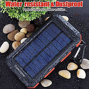 Durecopow Solar Charger, 20000mAh Portable Outdoor Waterproof Solar Power Bank, Camping External Backup Battery Pack Dual 5V USB Ports Output, 2 Led Light Flashlight with Compass (Red)