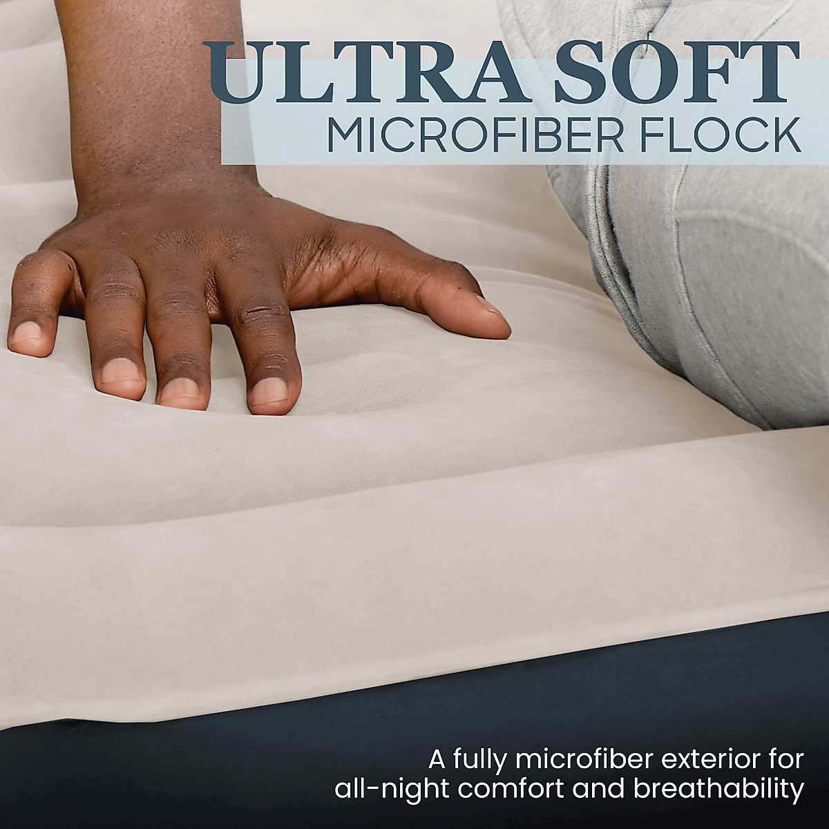 Englander Queen Air Mattress with Built in Pump Raised - Double High, 600 LB Weight Capacity - Luxury Size Camping Mattress - Blow Up Floor Bed for Home - Microfiber, Waterproof Airbed with Patch Kit