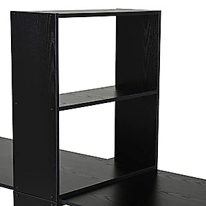HOMCOM 88" Extra Long 2-Person Computer Desk with Storage Shelves Combo, Double Workstation Storage Study Writing Table for Home Office, Bookshelf, Black