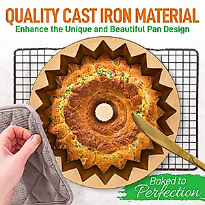 NutriChef 9-Inch Cake Pan - Thick and Heavy Cast Aluminum Bakeware Cake Mold with 2 Layers of Nonstick Coating - Fluted Lines Design for Uniform Baking Up To 500 Degrees - Easy to Clean, Gold