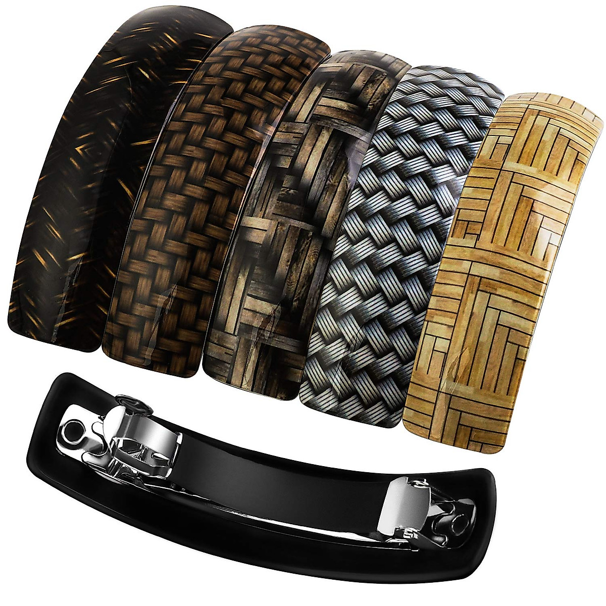 Elcoho 6 Pack Retro Large Hair Barrettes Simple Automatic Hair Clip French Clip Barrettes for Women Ladies, 6 Colors (Colors D)