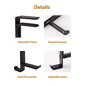 N / A Headphone Stand Headset Hanger Hook Mount Bracket, Adjustable Desk Gaming Headphone Holder, PC Gaming Headset Display, Universal Mic Cable Keys Clamp Hook Compatible with Tables, Book Shelfs