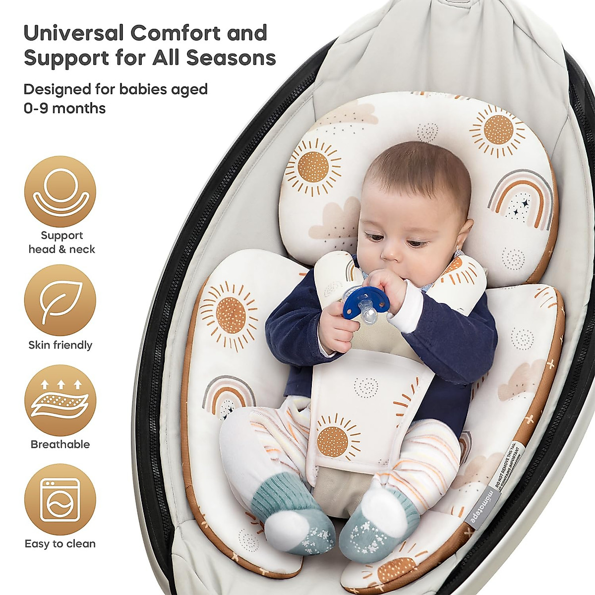 Infant Insert Compatible with 4moms Mamaroo Swing and Graco Swing and Infant Car Seat,Newborn Insert Head & Body Support Cushion,Breathable Soft Fabric, Universal for Baby Swings, Car seats, Strollers