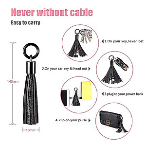 Lightning USB Leather Tassel Key Chain iPhone Charger, Compatible Cable with 7-Inch 2.4 Amp ChargeSync Cable for iPhone, iPad (Black)