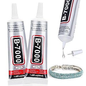 B-7000 Clear Fabric Glue, 2 PCS 50ML Rhinestone Jewelry Glue Super Strong Adhesive Glue for All Purpose DIY Art Crafts Stone Beads Jewelry Repair
