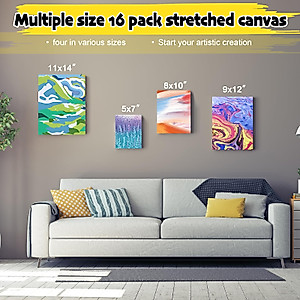 12 Pack Stretched Canvases for Painting with 11x14, 9 x12, 8x10, 5x7(3 of Each), Blank Primed Canvas for Oil, Acrylic & Others, Multi Size Set for Artist, Student and Beginners