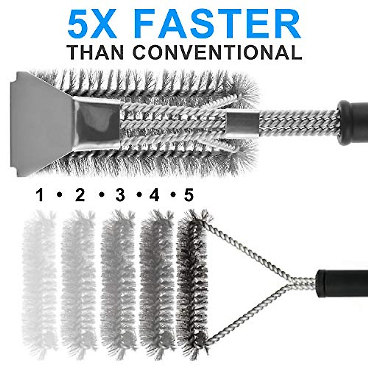 MEMX Grill Brush and Scraper,Strong BBQ Cleaner Accessories,Safe Wire Bristles 18" Stainless Steel Barbecue Triple Scrubber Cleaning Brush,Perfect Tools for Gas/Charcoal Grill.