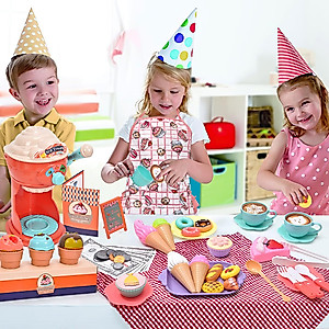 G.C 61Pcs Ice Cream Play Set Toy Kids Toddlers Pretend Play Ice Cream Maker Shop Counter Apron Scoop Dessert Food Kitchen Accessories Playset Girls Boys Birthday Gifts for 3 4 5 6 Years Old