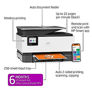HP OfficeJet Pro 9018e Wireless Color All-in-One Printer with Bonus 6 Months Instant Ink with HP+ (1G5L5A), White