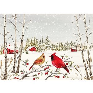Cardinals in Winter Deluxe Boxed Holiday Cards (20 cards, 21 self-sealing envelopes)