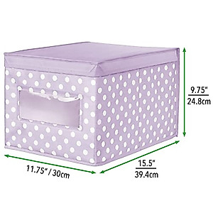 mDesign Large Soft Stackable Fabric Baby Nursery Storage Organizer Holder Bin Box with Front Window and Lid for Child/Kids Bedroom, Playroom, Classroom - 2 Pack, Light Wisteria Purple/White Polka Dot