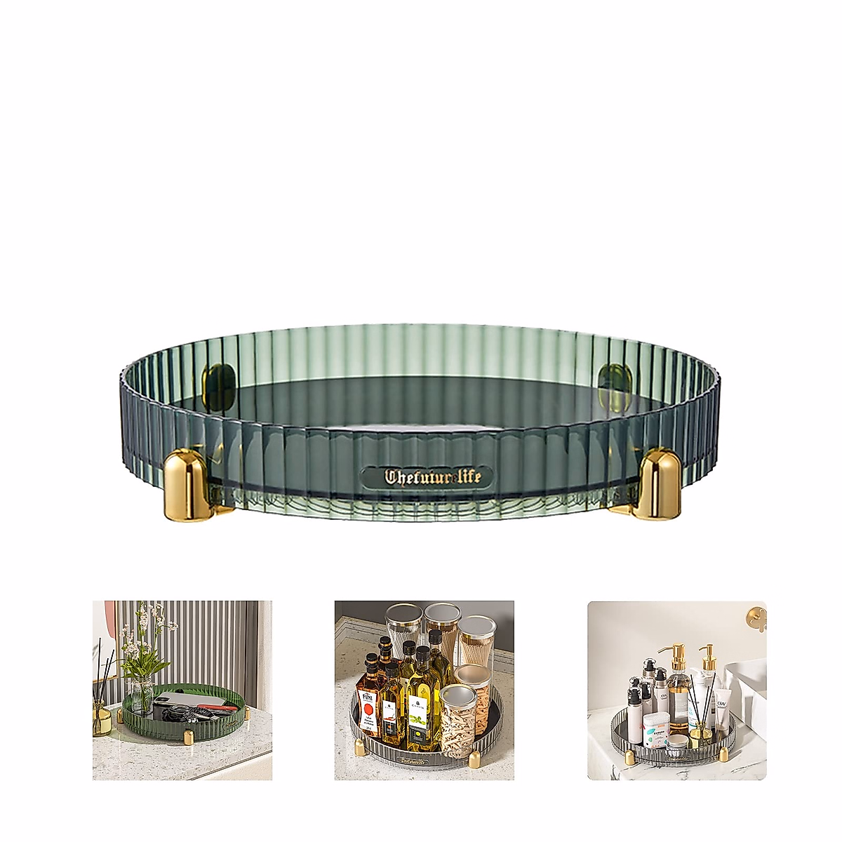 Cosmetic Display Cases,Spinning Lazy Susan Rotating Spice Rack Pallet, Makeup Organizer Stands Holder For Bathroom Bedroom Dresser Vanity Serving Tray For Holidays Home Party Decorations