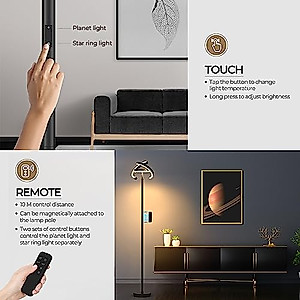 FIMEI Modern Floor Lamp, LED Bright Rotatable Ring Shaped Design Standing Lamp, Eye-Protecting Stepless Dimming, 3 Color Temperatures 3000K-6000K, Touch/Remote Control, for Living Room Bedroom Office