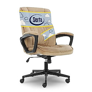 Serta Hannah Executive Microfiber Office Chair with Headrest Pillow, Adjustable Ergonomic with Lumbar Support, Soft Fabric, Plush Beige