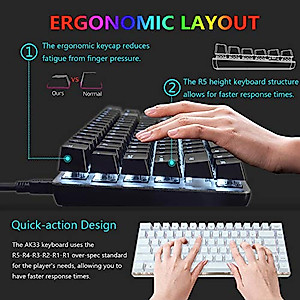 Gaming Keyboard and Mouse,3 in 1 White LED Backlit Wired Mechanical Keyboard Red Switch,RGB 6400 DPI Lightweight Gaming Mouse with Honeycomb Shell,Gaming Mouse Pad for PC Gamers(White)