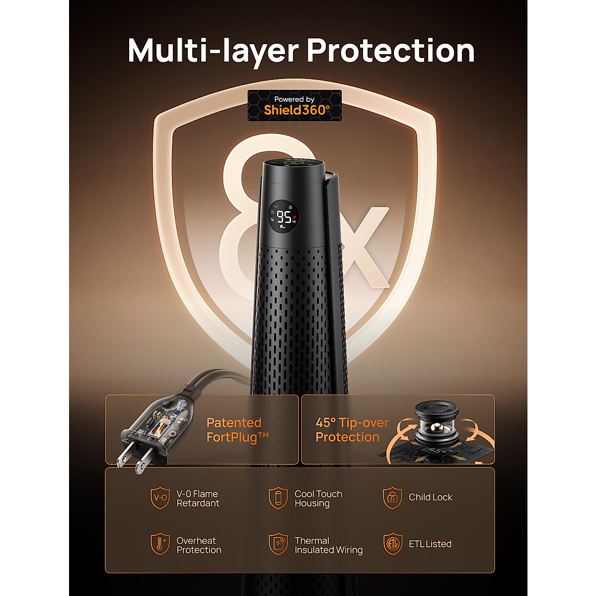 Dreo Space Heater Large Room, 30" Electric Heaters with Remote, 120° Oscillation, Adjustable Thermostat, 5 Heat & 3 Fan levels, 8 Safety Protections, 25dB Quiet, 1-12H Timer, Heater for Office, Black