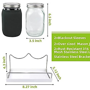 Mueuton Sprouting Jar Kit-2 Wide Mouth Quart Mason Jars（32oz with Stainless Steel Screen Sprout Lids, Tray, Stand and Canning Brush Seed Sprouter Set…