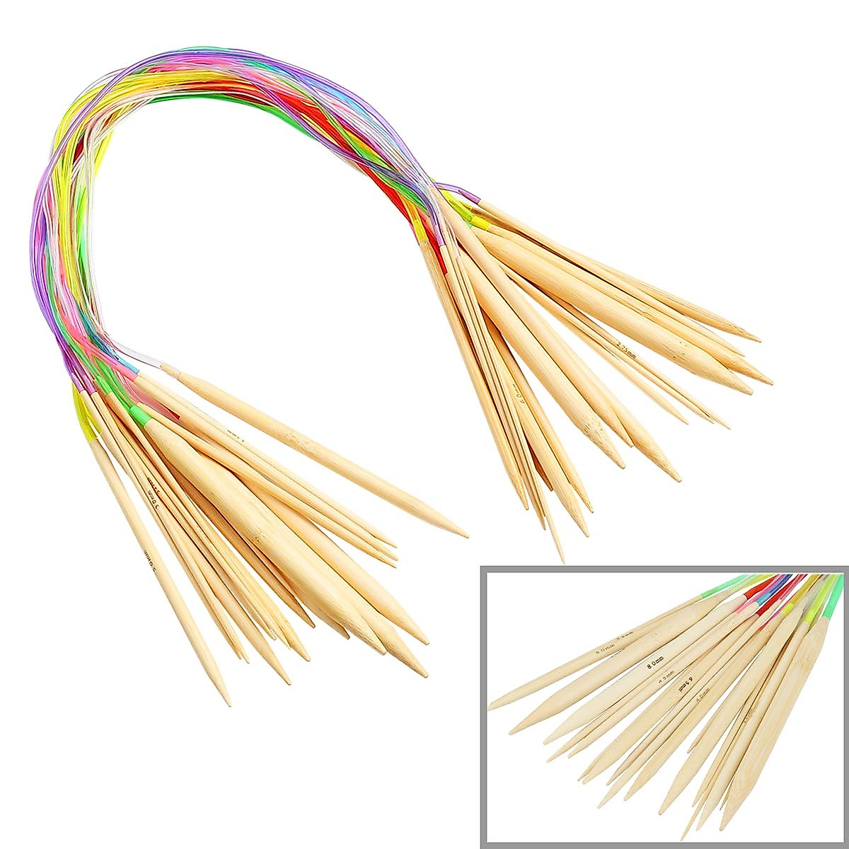 Coopay 62pcs Bamboo Circular Knitting Needles Set for Beginner, 18 Pair Circular Needles with Cable for Weaving Flat & Round Yarn Project, Knitting & Crochet Supplies with Case, 24 inch Sweater Needle