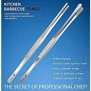 Atmax Kitchen Tweezer Tongs 12 Inches – Stainless Steel Food Cooking Tweezers Set – Anti Rust Long Culinary BBQ Tongs - Multi use Chef Tweezers Chopsticks for Cooking, Grilling, Plating or Barbecue