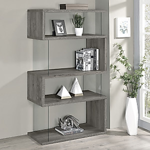 Coaster Home Furnishings Emelle 4-Shelf Bookcase with Glass Panels Grey Driftwood