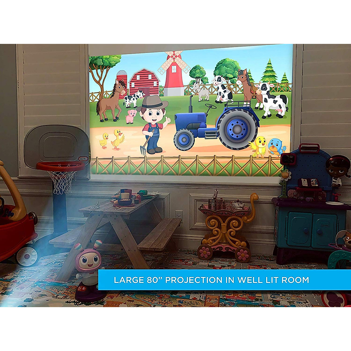 AAXA P7 Mini Projector with Battery, Native 1080P Resolution, 30,000 Hours LED Portable Projector, BT 4.0, Onboard Media Player, for Business and Home Theater