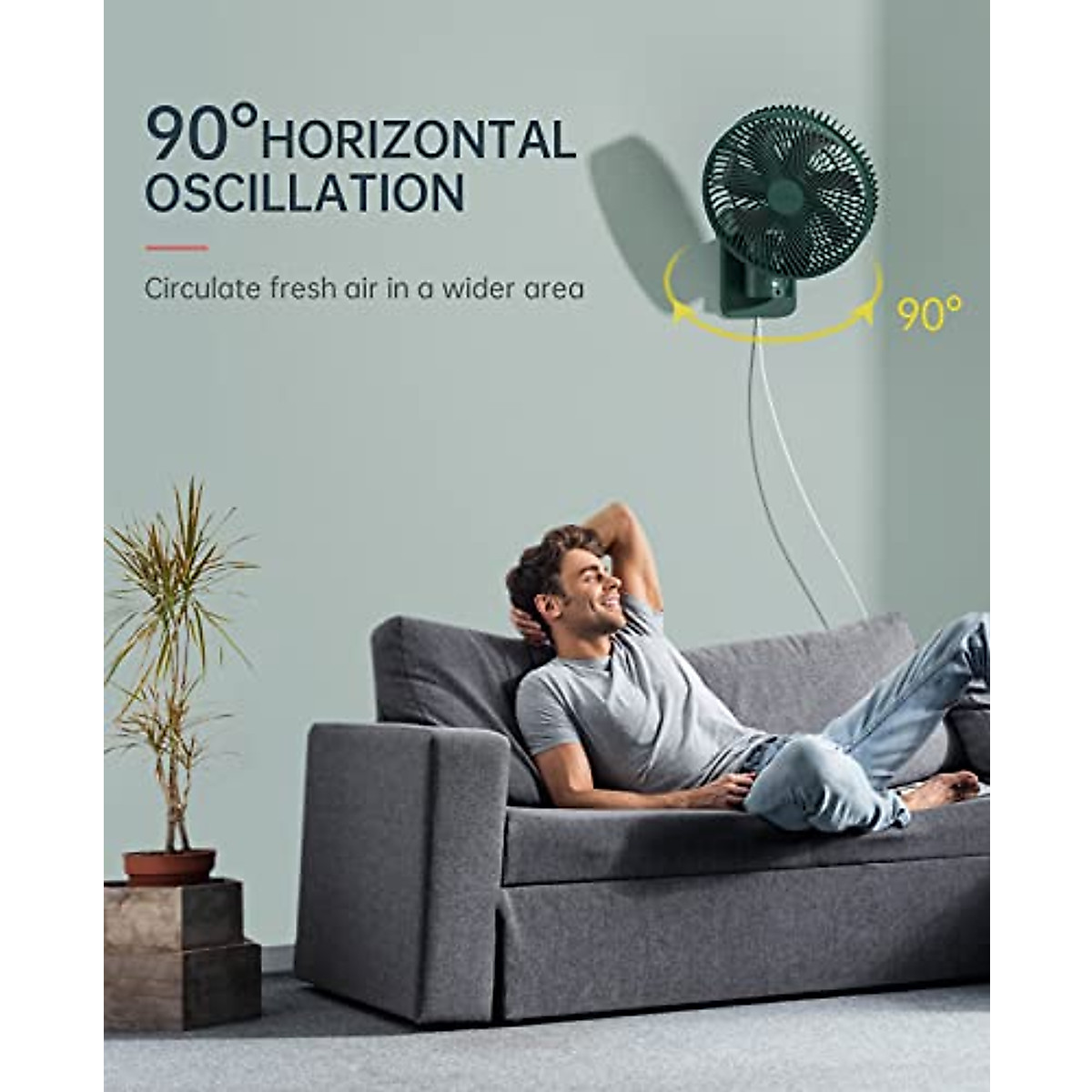 Oscillating Wall Mount Small Fan with Remote Control and Timer, 8.5Inch, 4 Speeds, Included Adapter, 120° Adjustable Tilt, High Velocity, 70Inch Cord, Quiet, for RV Bedroom Kitchen Gym, Garage,12 W