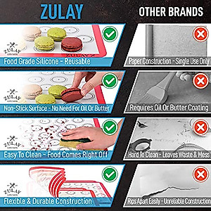 Zulay (Set of 4) Silicone Baking Mat - Macaron Silicone Baking Mats With Pre-printed Template Design - Non Stick & Reusable Silicone Baking Sheet - 2 Half Size + 2 Quarter Size (Red)