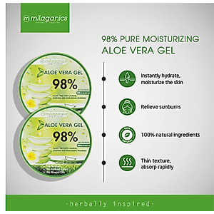 ORGANIC ALOE VERA GEL SUNBURN RELIEF AND VITAMIN E with NATURAL INGREDIENTS, HERBAL ESSENCES, ANTI-AGING, PROVIDE MOISTURE NON-STICKY FEELING, PREVENT DRY, FLAKY SKIN, MOISTURIZING GEL FACE 300ml