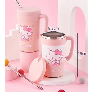 Everyday Delights Hello Kitty Stainless Steel Insulated Cup with Lid, Straw & Stir Stick, 580ml (White)