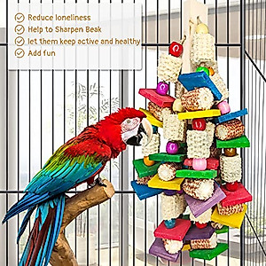 PINVNBY Large Bird Parrot Chewing Toy Parrot Cage Bite Toys Multiple Wood Blocks Bird Toy Natural Wooden Tearing Toy for Cockatoo African Grey Cockatiel Conure and Medium Parrot (Corn)
