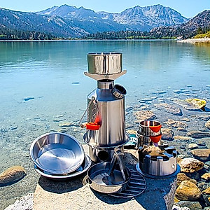 Kelly Kettle Ultimate Scout Kit 41 oz. Stainless Steel Camp Kettle, Lightweight Camping Kettle with Whistle, Camp Stove for Fishing, Hunting, Hiking, Survival Gear