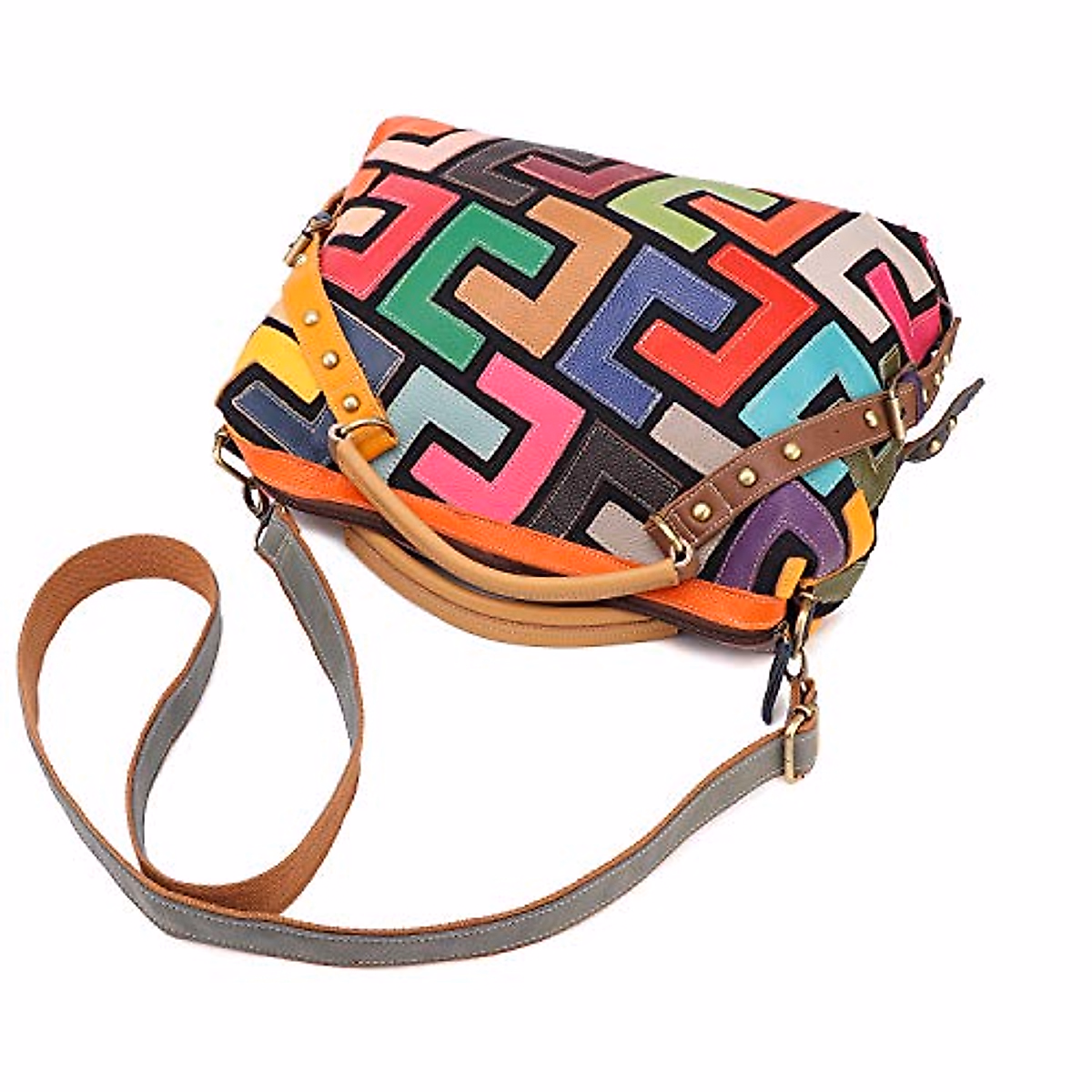 Women's Multicolor Tote Handbag Genuine Leather Design Hobo Shoulder Bag Purses (Multicoloured-C)