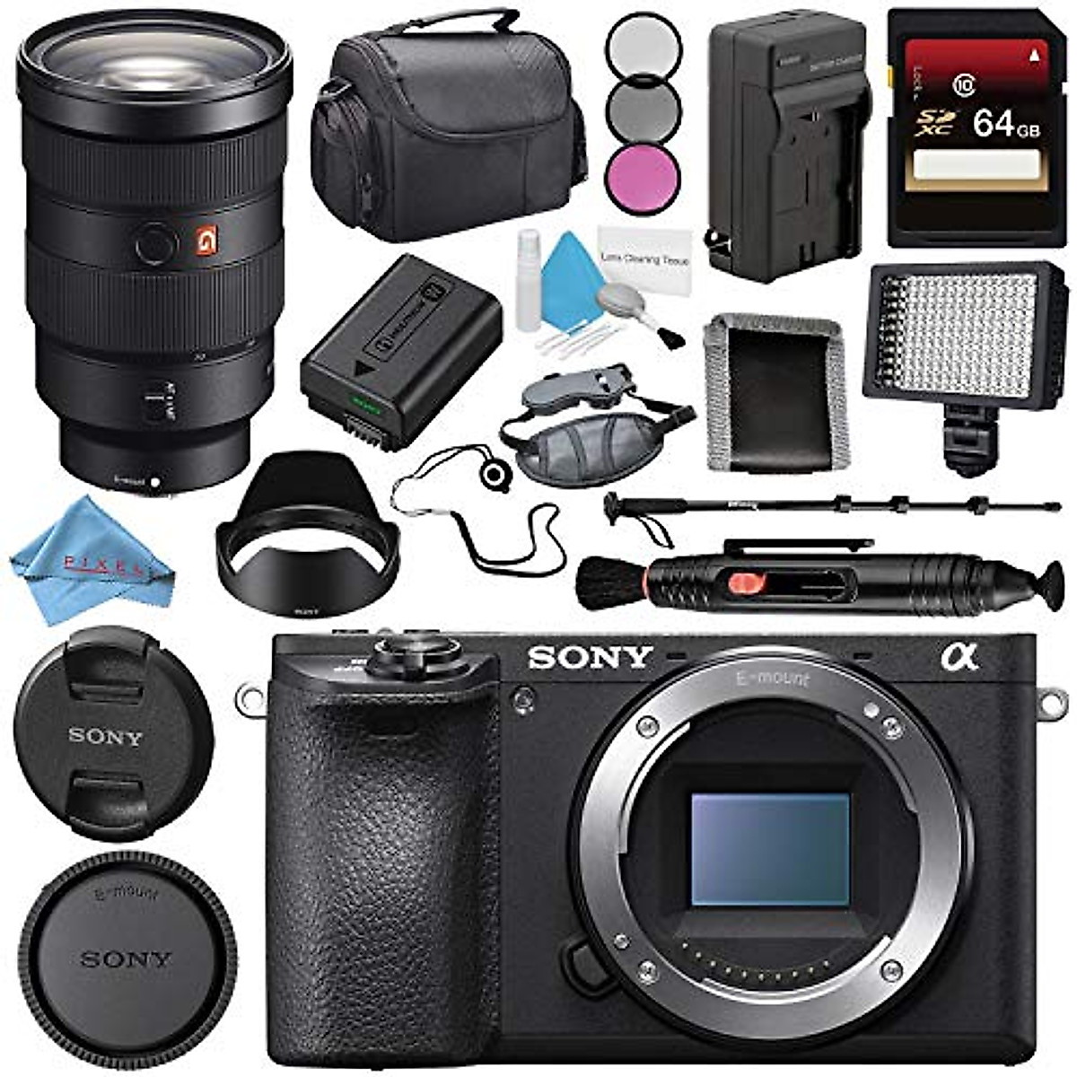 Sony Alpha a6500 Mirrorless Digital Camera (Body) ILCE6500/B + Sony FE 24-70mm f/2.8 GM Lens SEL2470GM + NP-FW50 Replacement Lithium Ion Battery + Deluxe Cleaning Kit Bundle